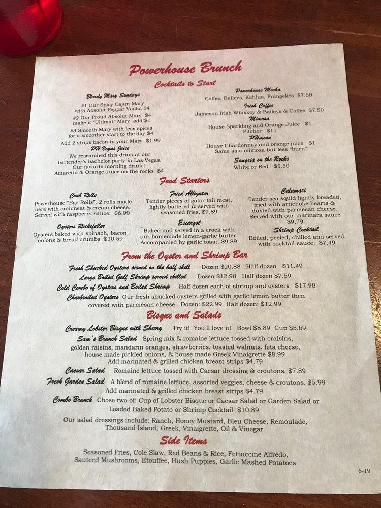Menu at Powerhouse Seafood & Grill steakhouse, Fayetteville