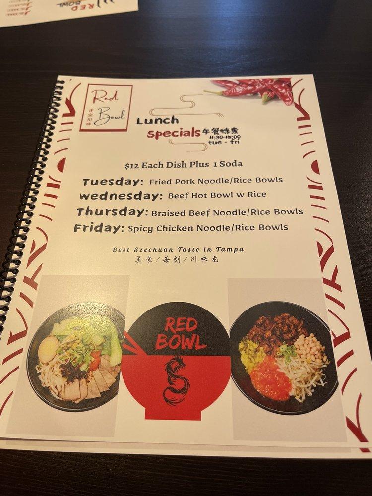 Menu at Red Bowl Authentic Szechuan Chinese Cuisine restaurant, Tampa