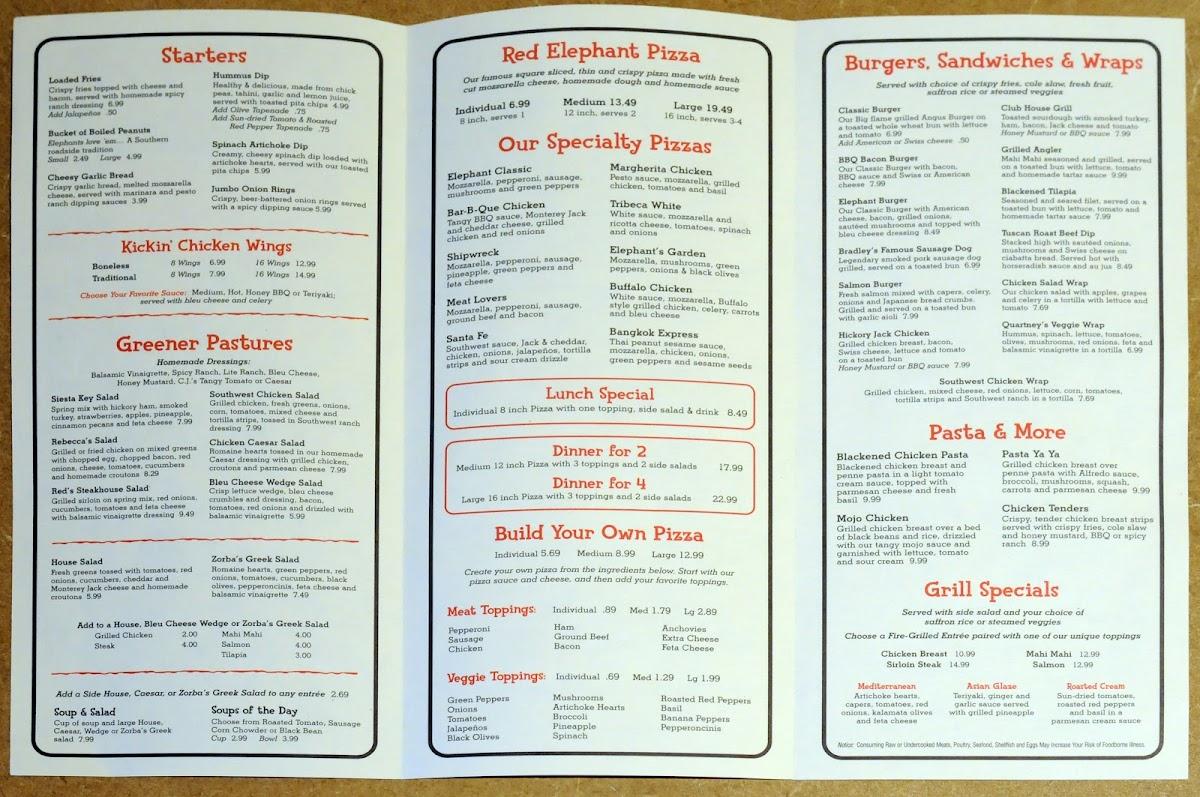 Menu at Red Elephant Pizza & Grill pizzeria, Tallahassee, Kerry Forest Pkwy