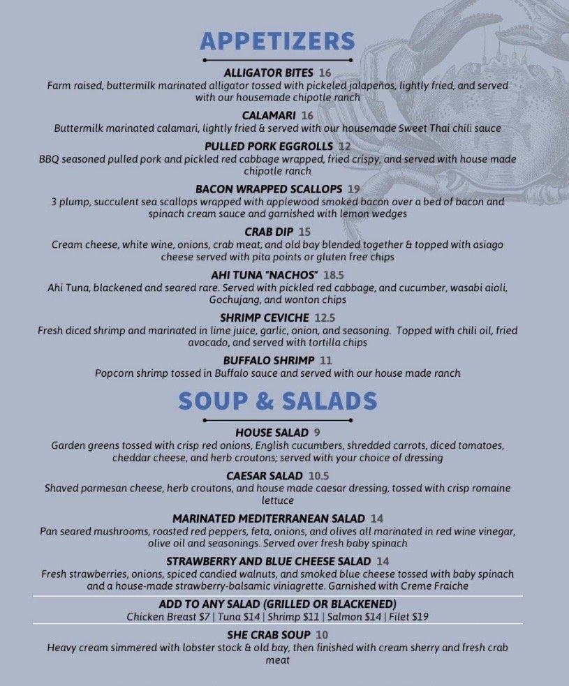 Menu at Saltwater Grill restaurant, New Bern