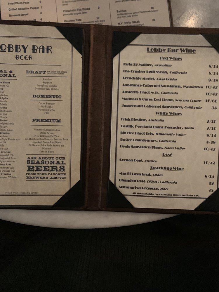 Menu at The Lobby Cafe & Bar, Oklahoma City