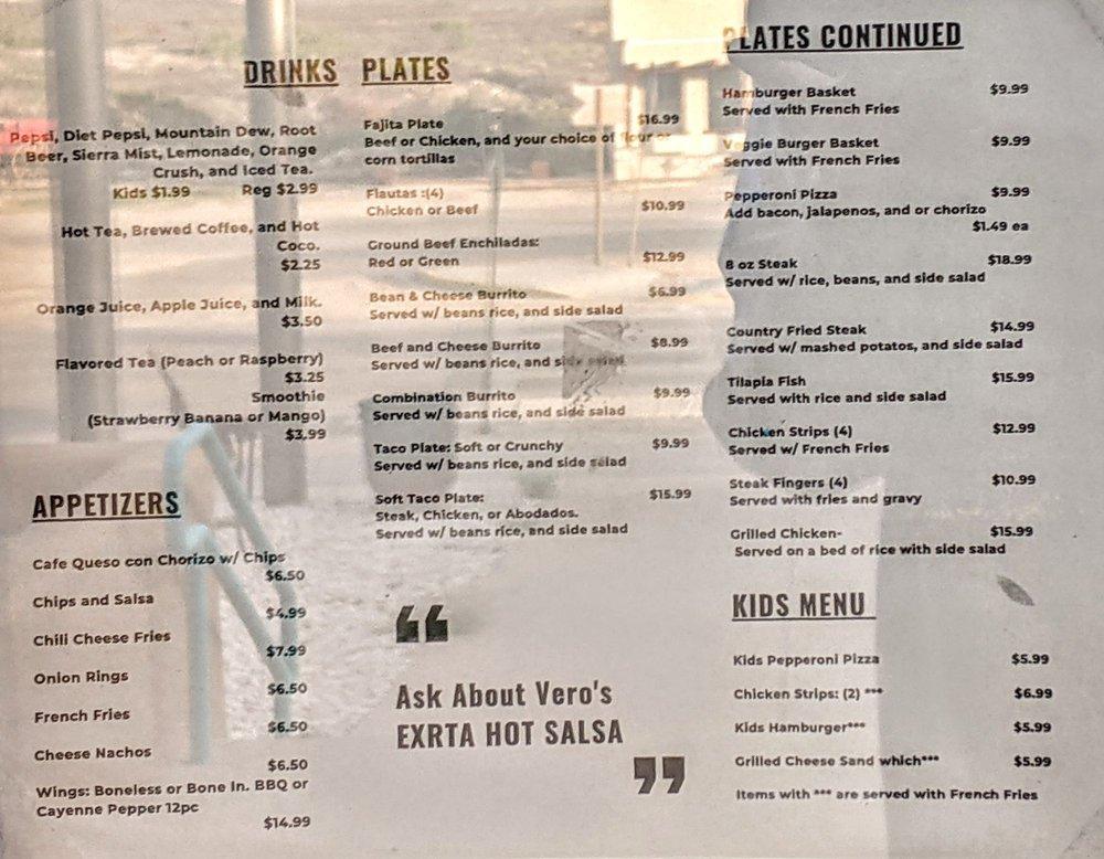 Menu at Cactus Cafe, Whites City, 26 Carlsbad Cavern Hwy