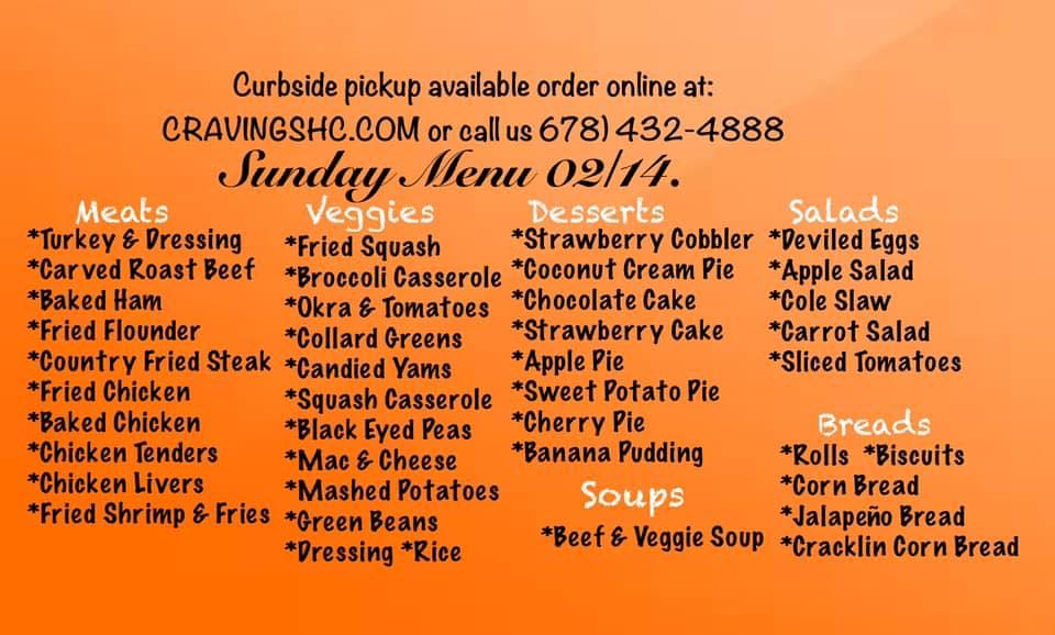 Menu at Cravings Home Cooking restaurant, McDonough