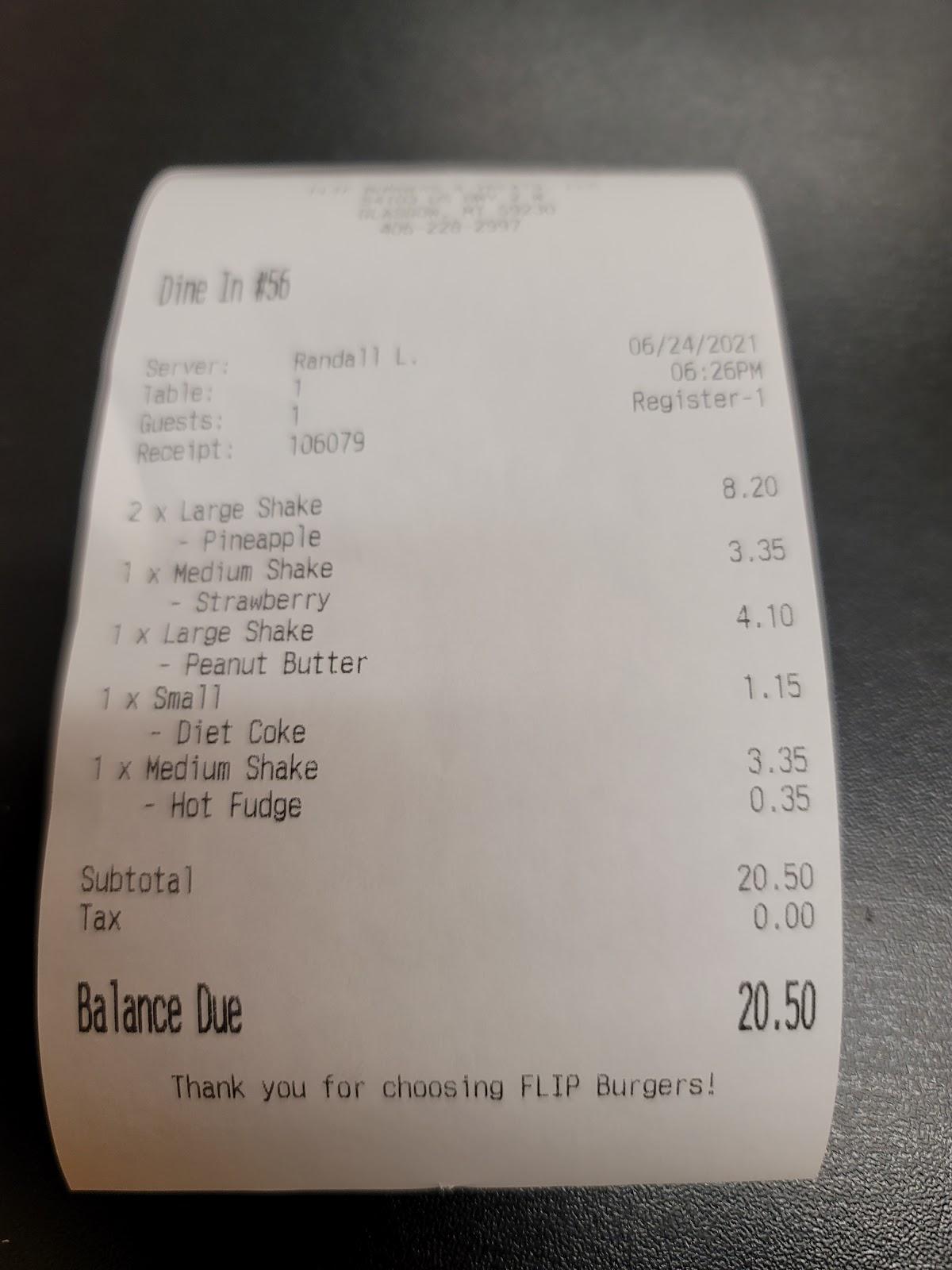 Menu at Flip Burgers and Treats restaurant, Glasgow