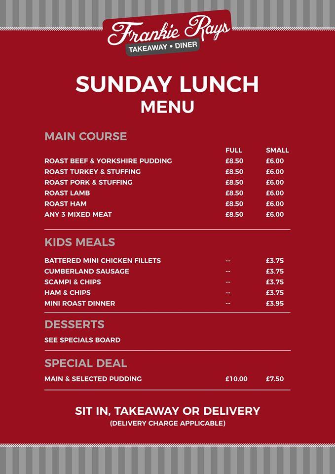 Menu at Frankie Rays restaurant, Workington