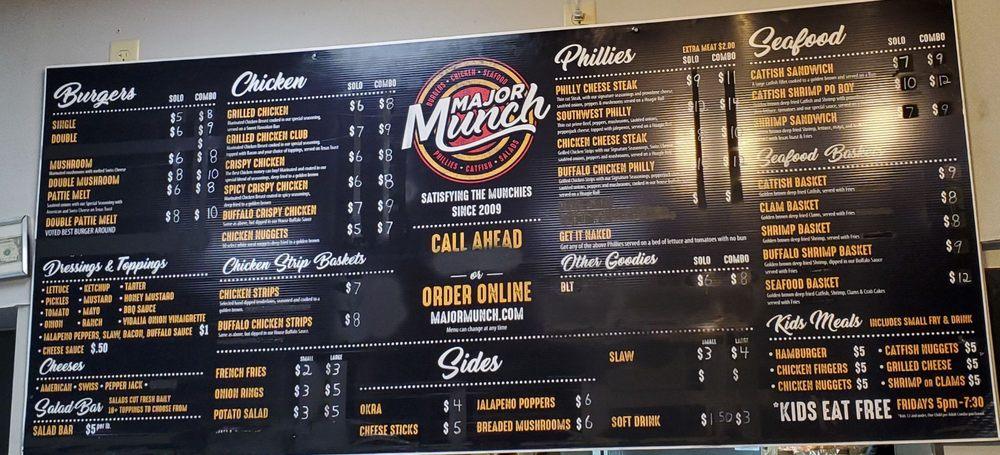 Menu at Major Munch restaurant, Evansville