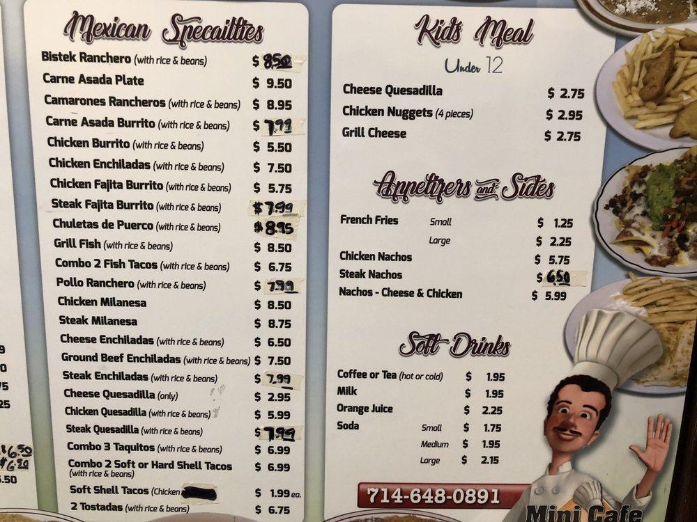 Menu at Mini Cafe, Santa Ana