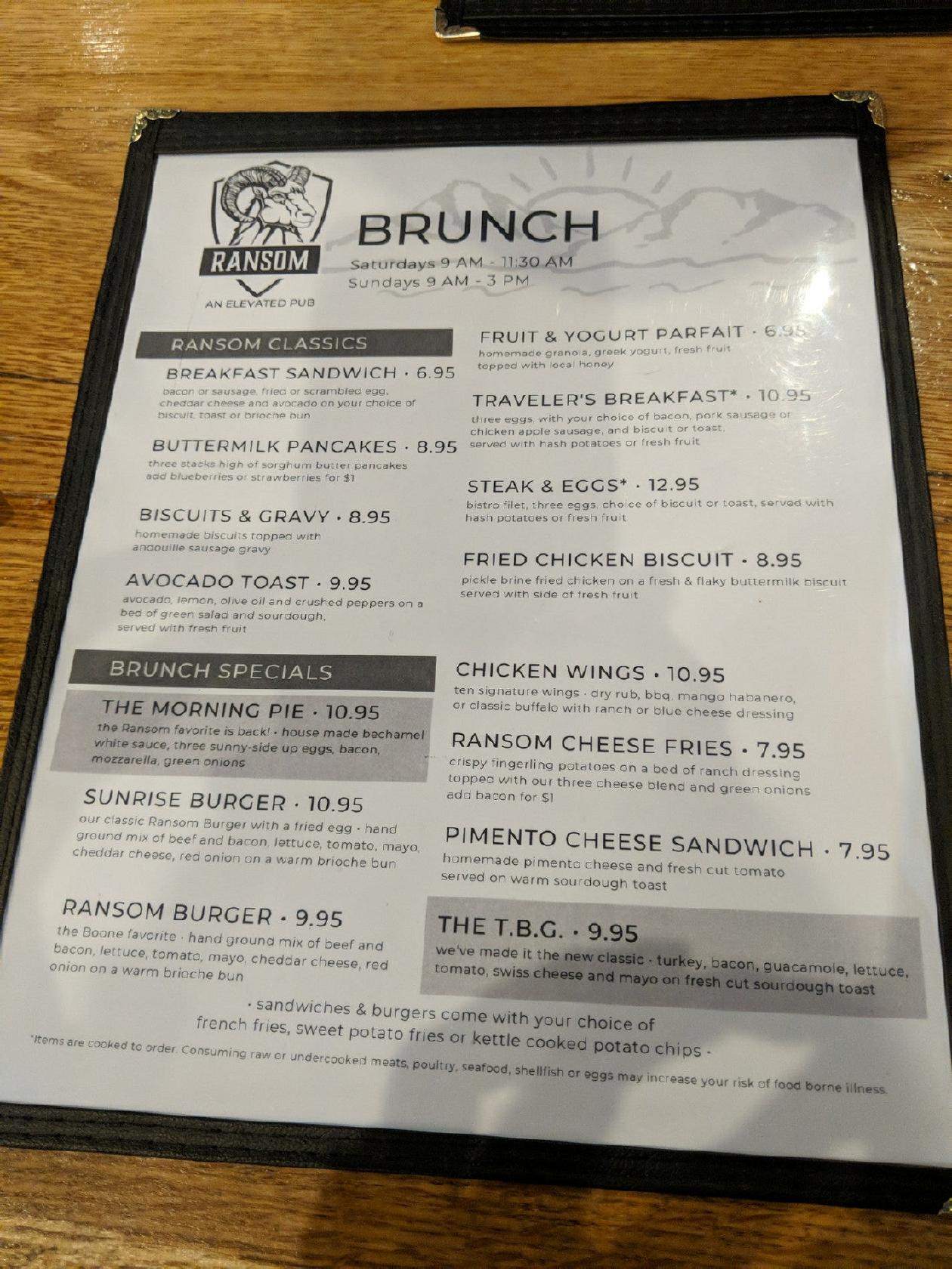 Menu at Ransom Pub + Event Venue, Boone