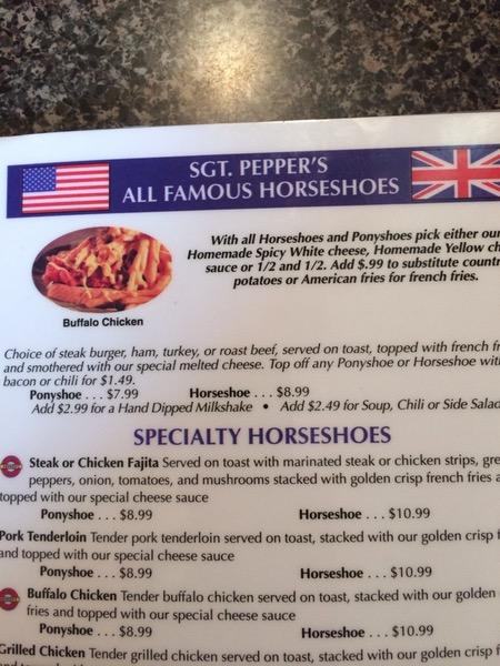 Menu at Sgt Peppers Cafe, Springfield