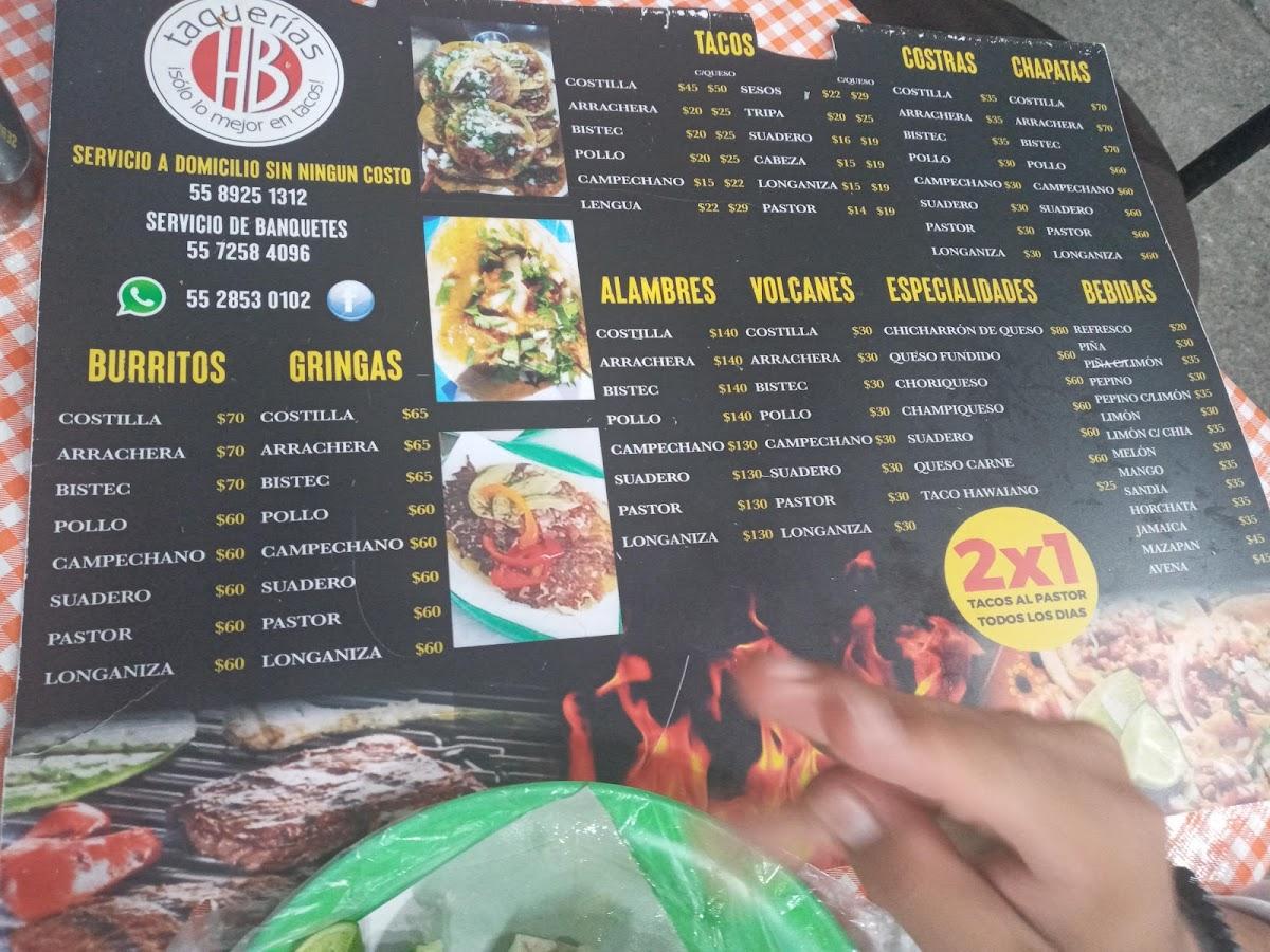 Menu at Taquería HB restaurant, Mexico