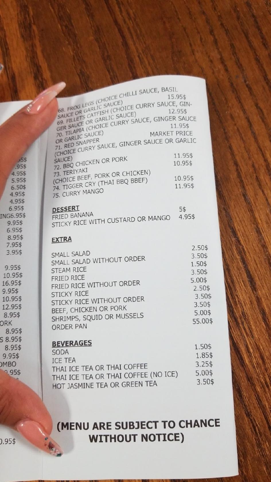 Menu at Tham Rab Thai Restaurant, Killeen