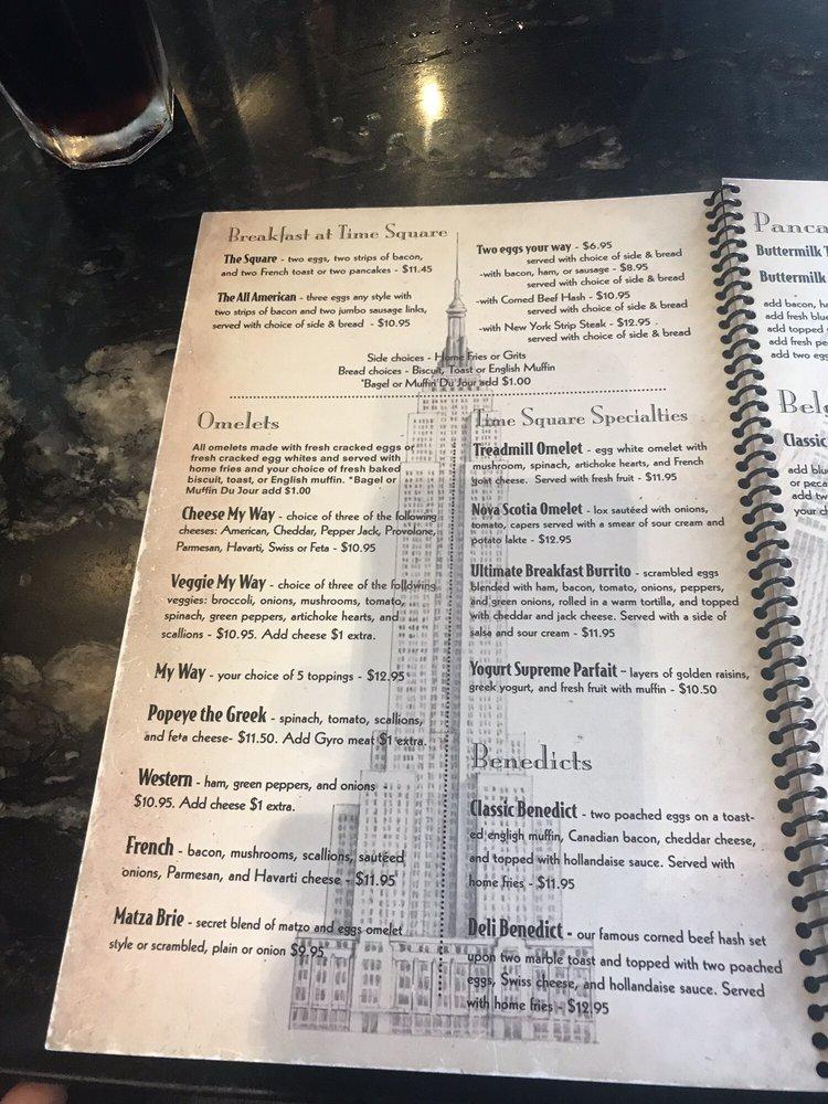 Menu at Time Square Diner restaurant, Melbourne