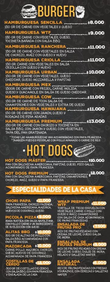 Menu at WTF?! gourmet food restaurant, Bogotá