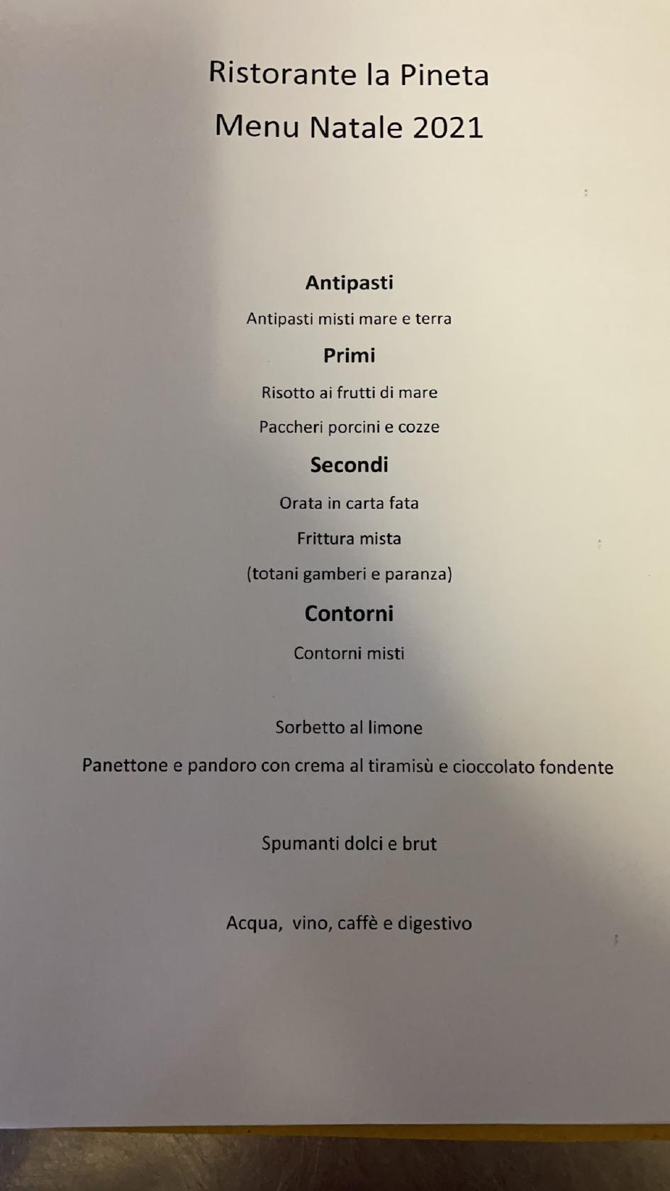 Menu da La Pineta pizzeria, Marina di Pisa