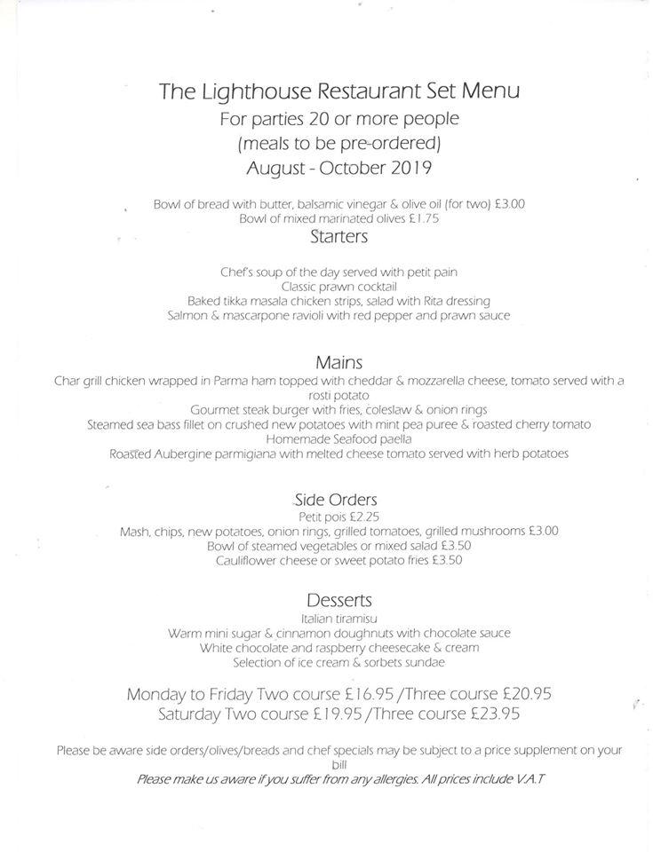Carta de The Oysterfleet Hotel, Restaurant & Bar, Canvey Island