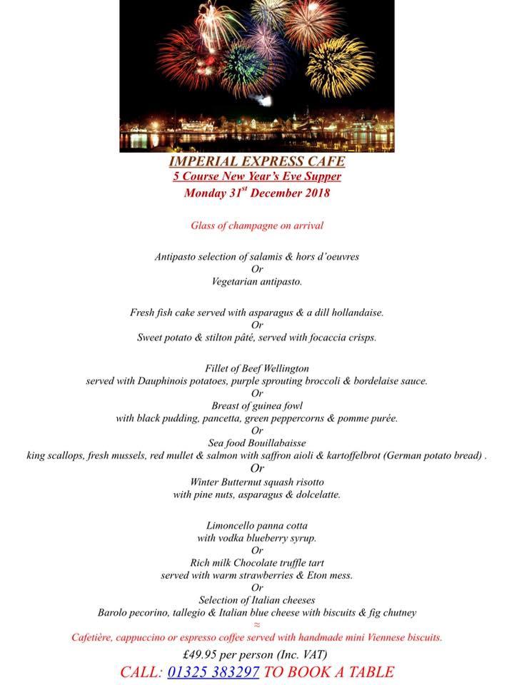 Menu at Imperial Express cafe, Darlington