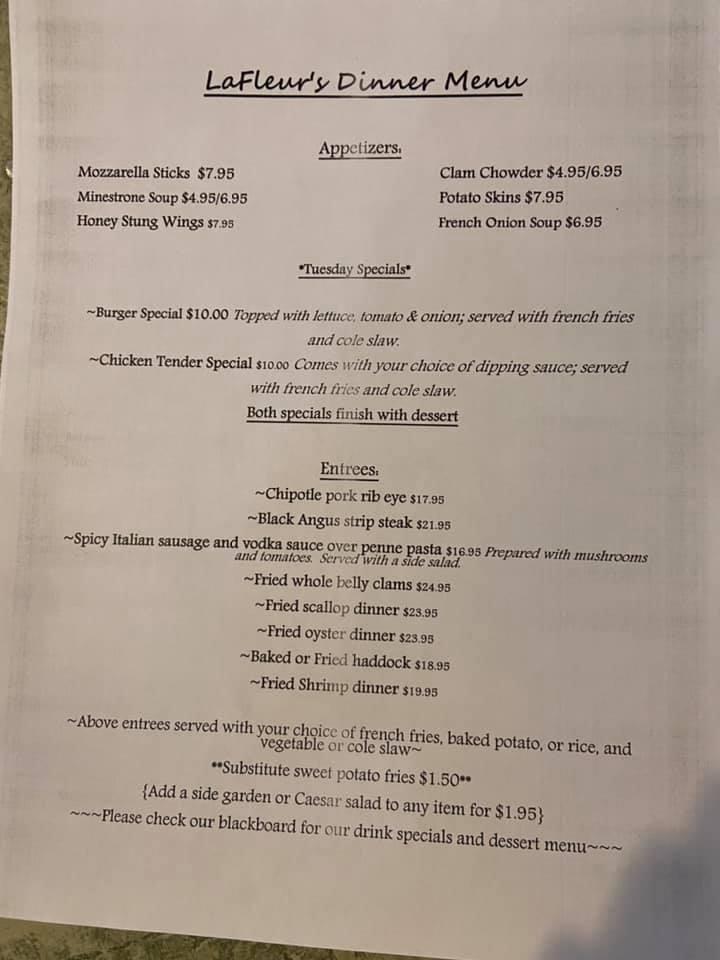 Menu at La Fleurs Restaurant, Jay