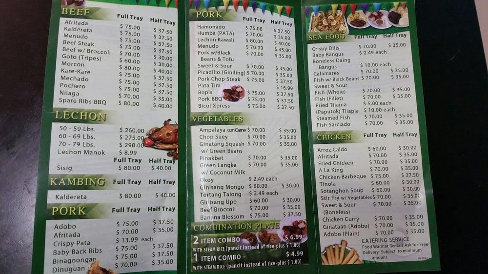 Menu at Manila Fast Food Restaurant, San Diego