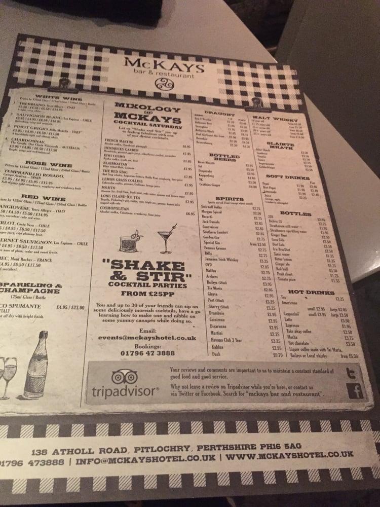 Menu at McKays Hotel, Bar & Restaurant, Pitlochry