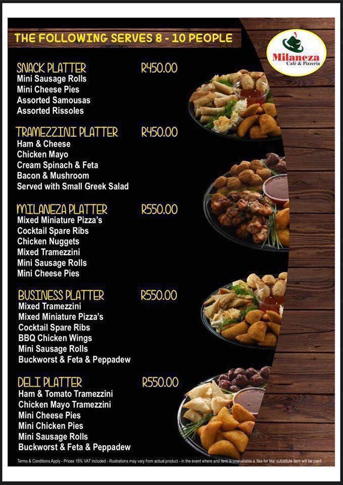 Menu at Milaneza Waterfall Mall restaurant, Rustenburg