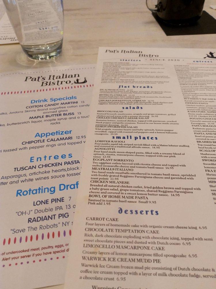 Menu at Pat's Italian Johnston restaurant, Johnston
