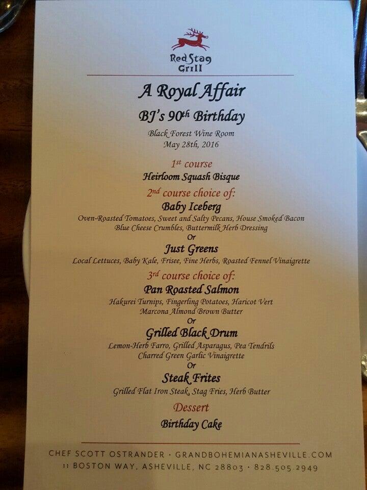 Menu at Red Stag Grill restaurant, Asheville
