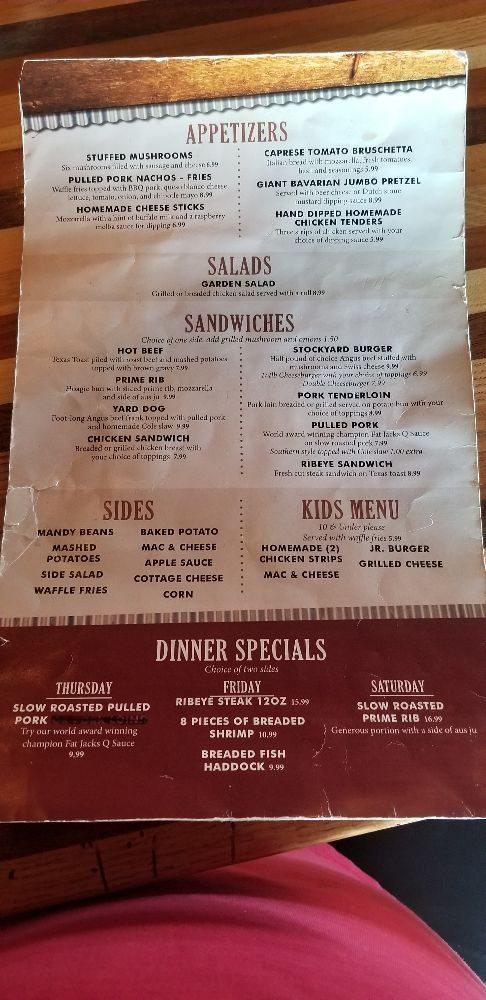 Menu at Stockyard Bar and Grill, Andover