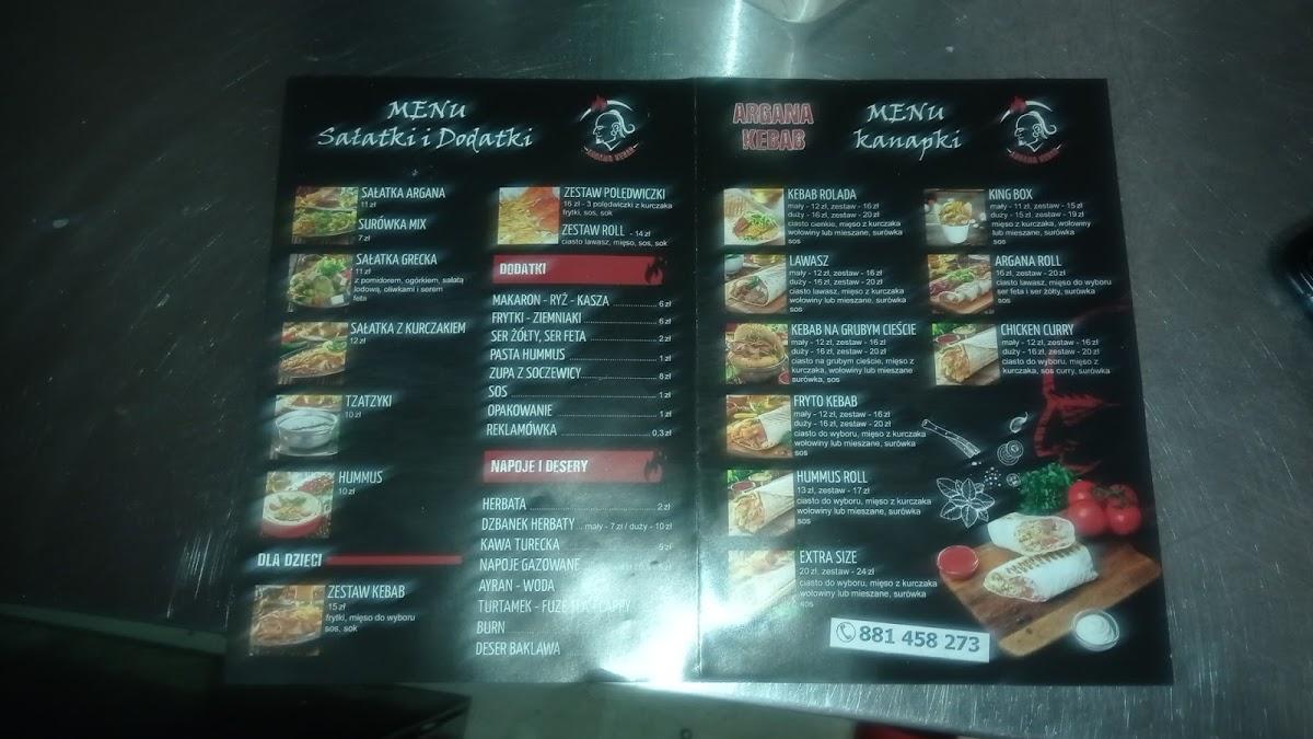 Menu at Argana Kebab, Raszyn