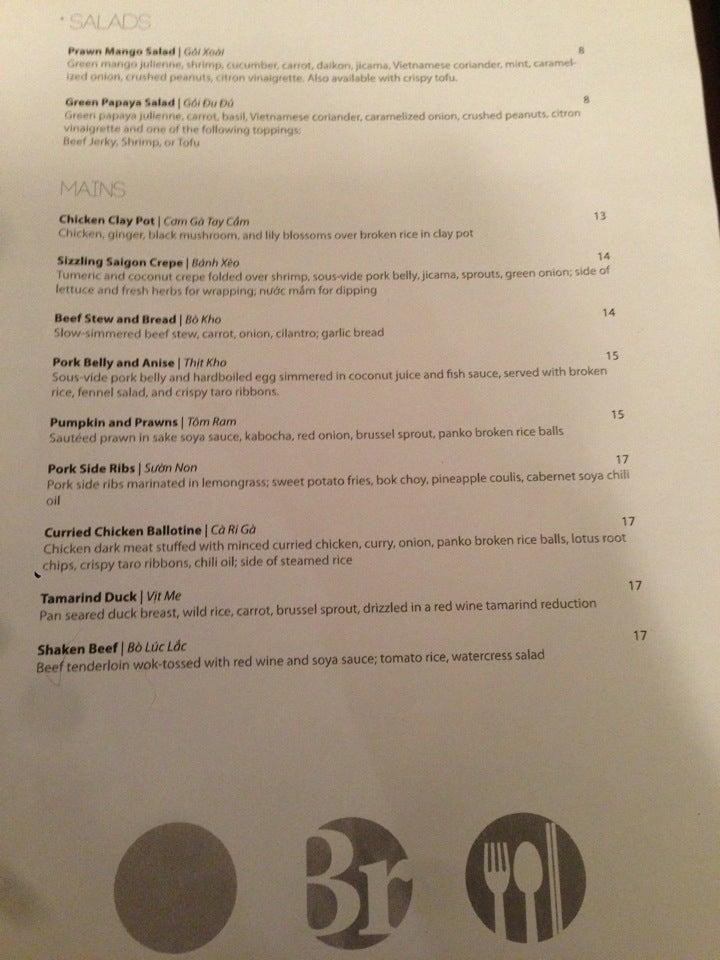 Menu at Brokenrice Vietnamese Restaurant, Burnaby
