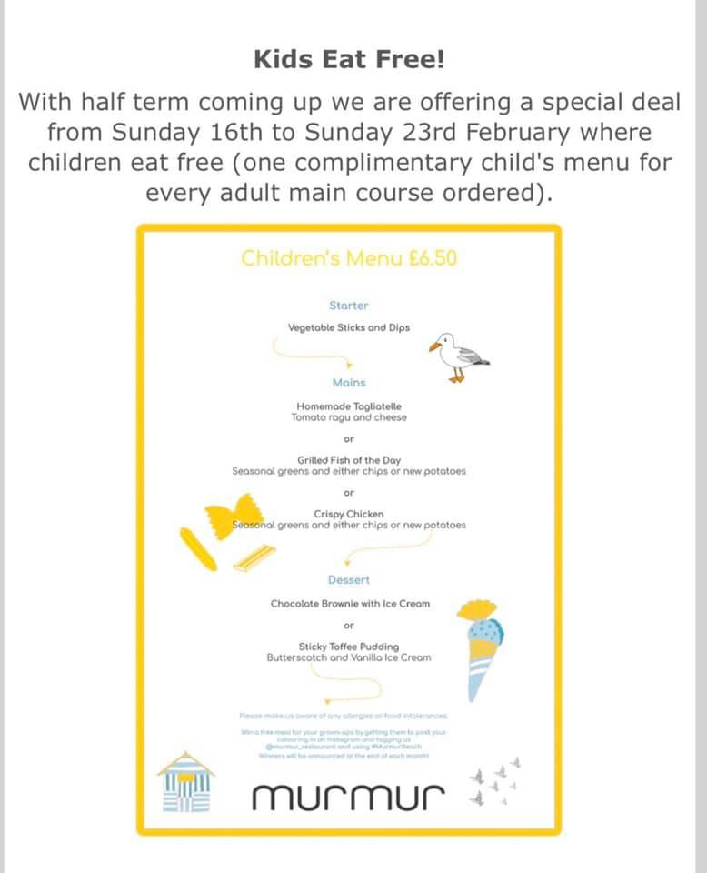 Menu at Murmur restaurant, Brighton