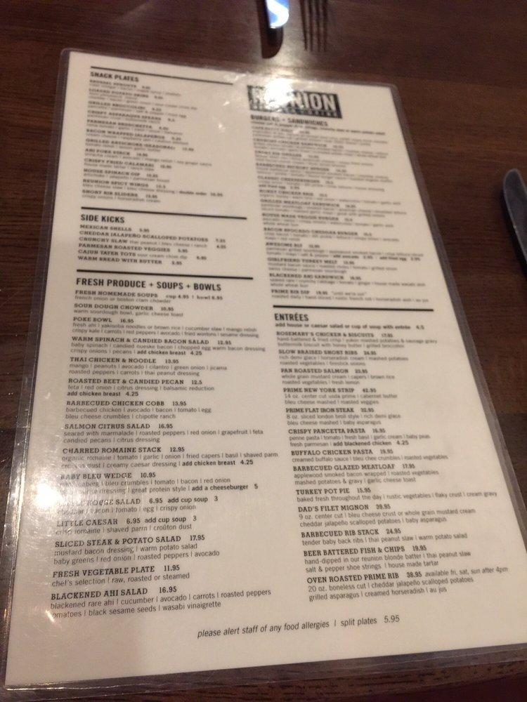 Menu at Reunion Kitchen + Drink restaurant, Laguna Beach