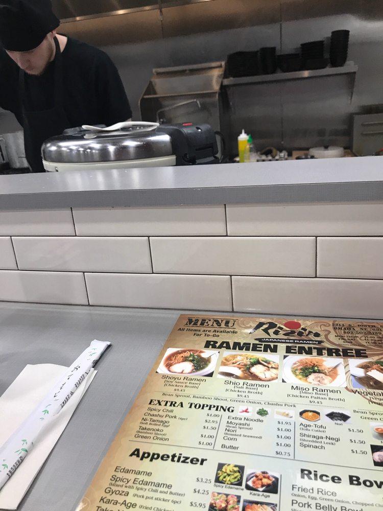 Menu at Rizin Japanese Ramen (来迅 ライジン) restaurant, Omaha