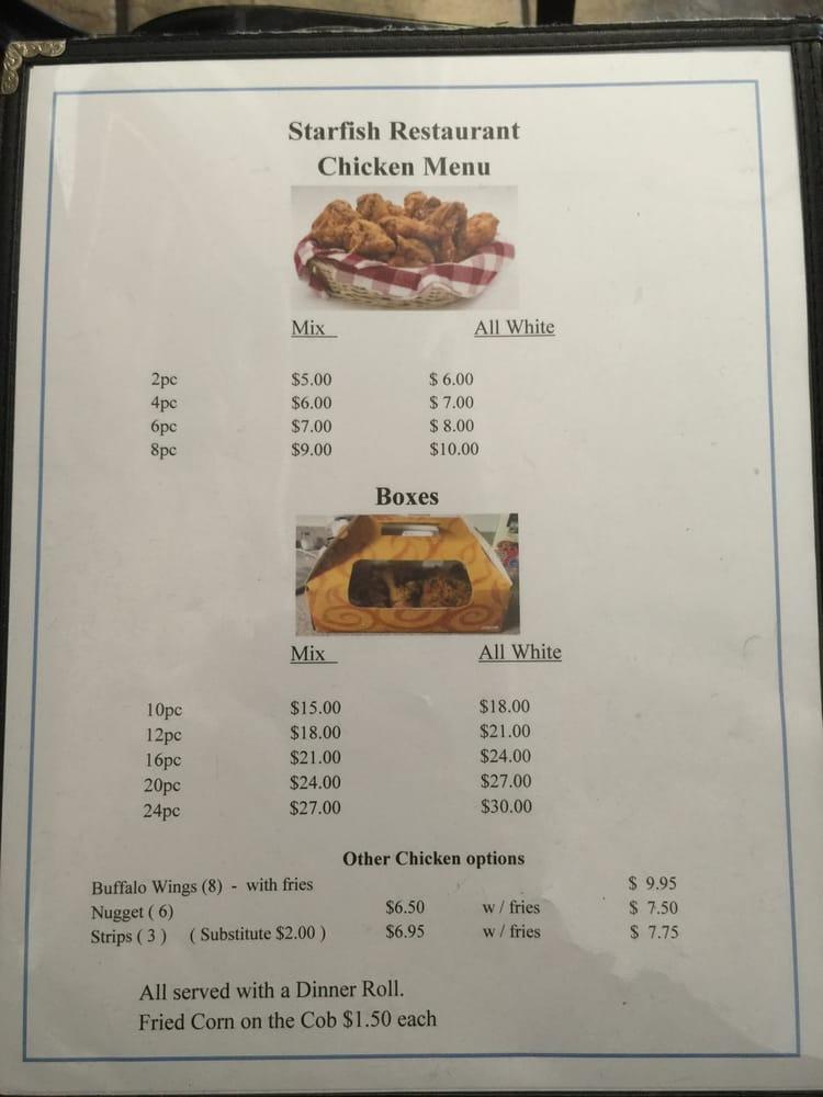 Menu at Starfish Restaurant, Grand Isle