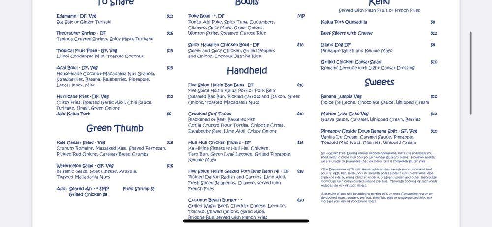 Menu at The Crooked Surf pub & bar, Kapaa