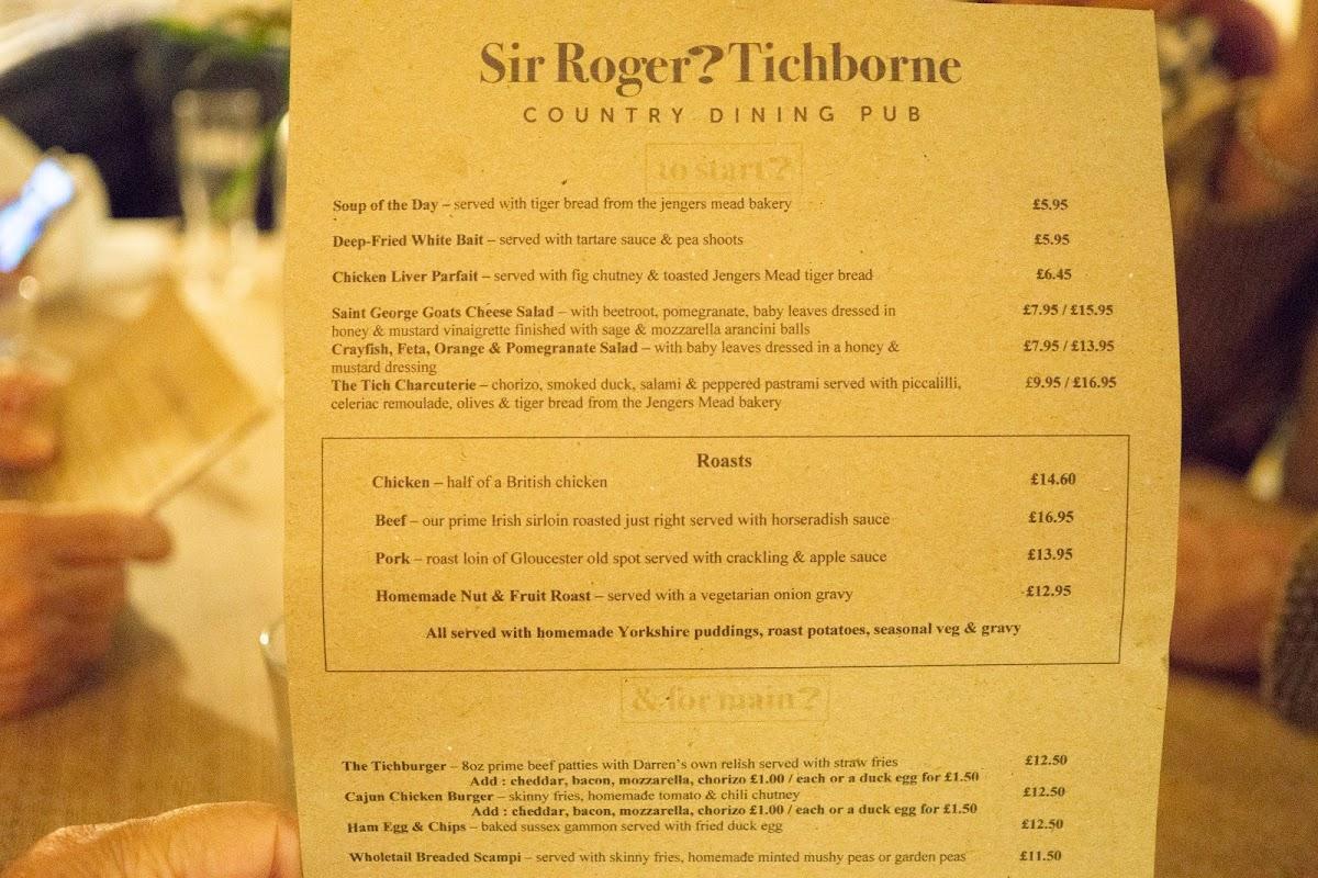 Menu at The Sir Roger Tichborne pub & bar, Alfold