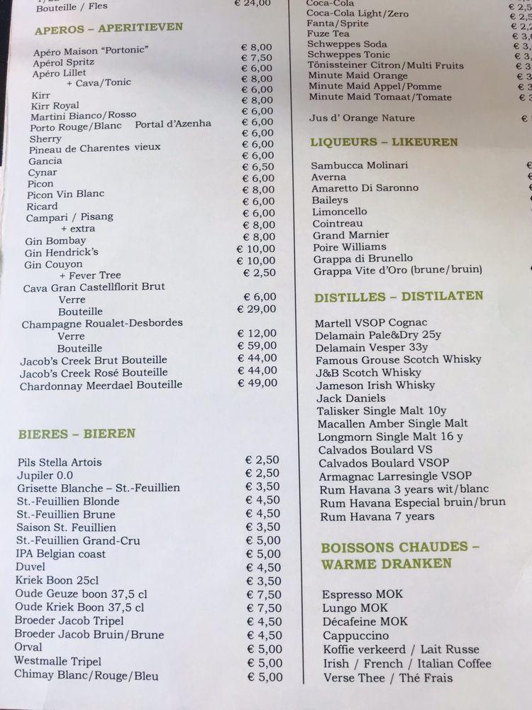 Menu at Le Val-Duc, Beauvechain