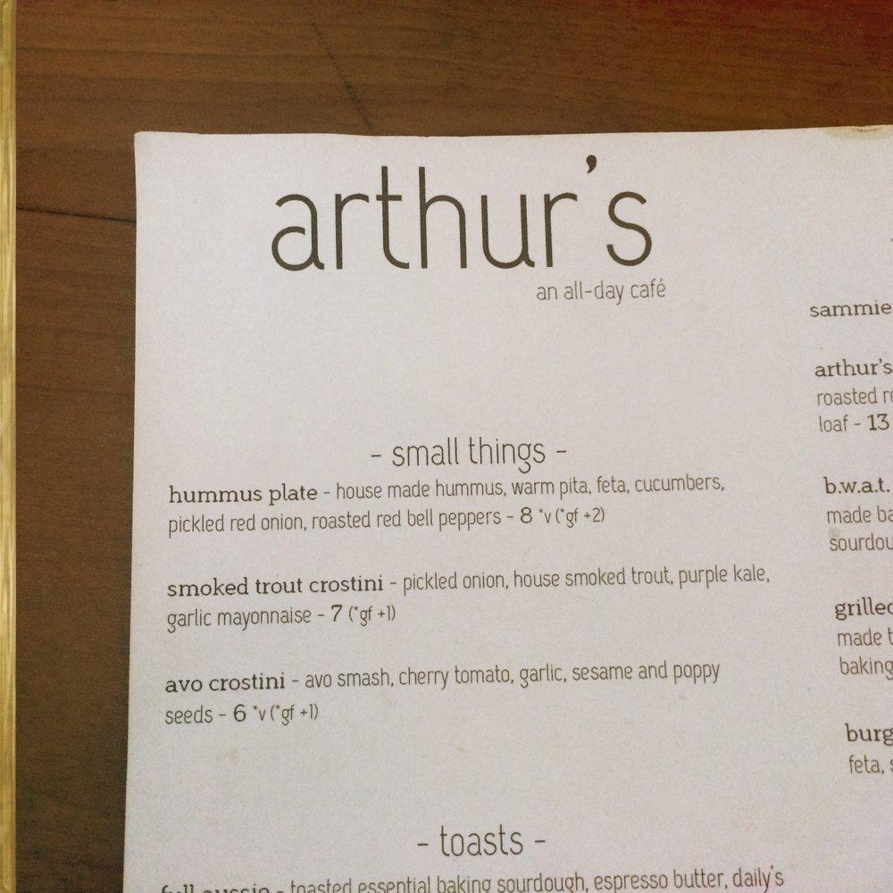 Menu at Arthur's pub & bar, Seattle