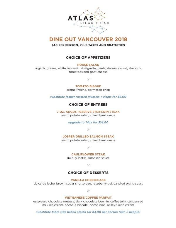 Menu at Atlas Steak + Fish pub & bar, Burnaby