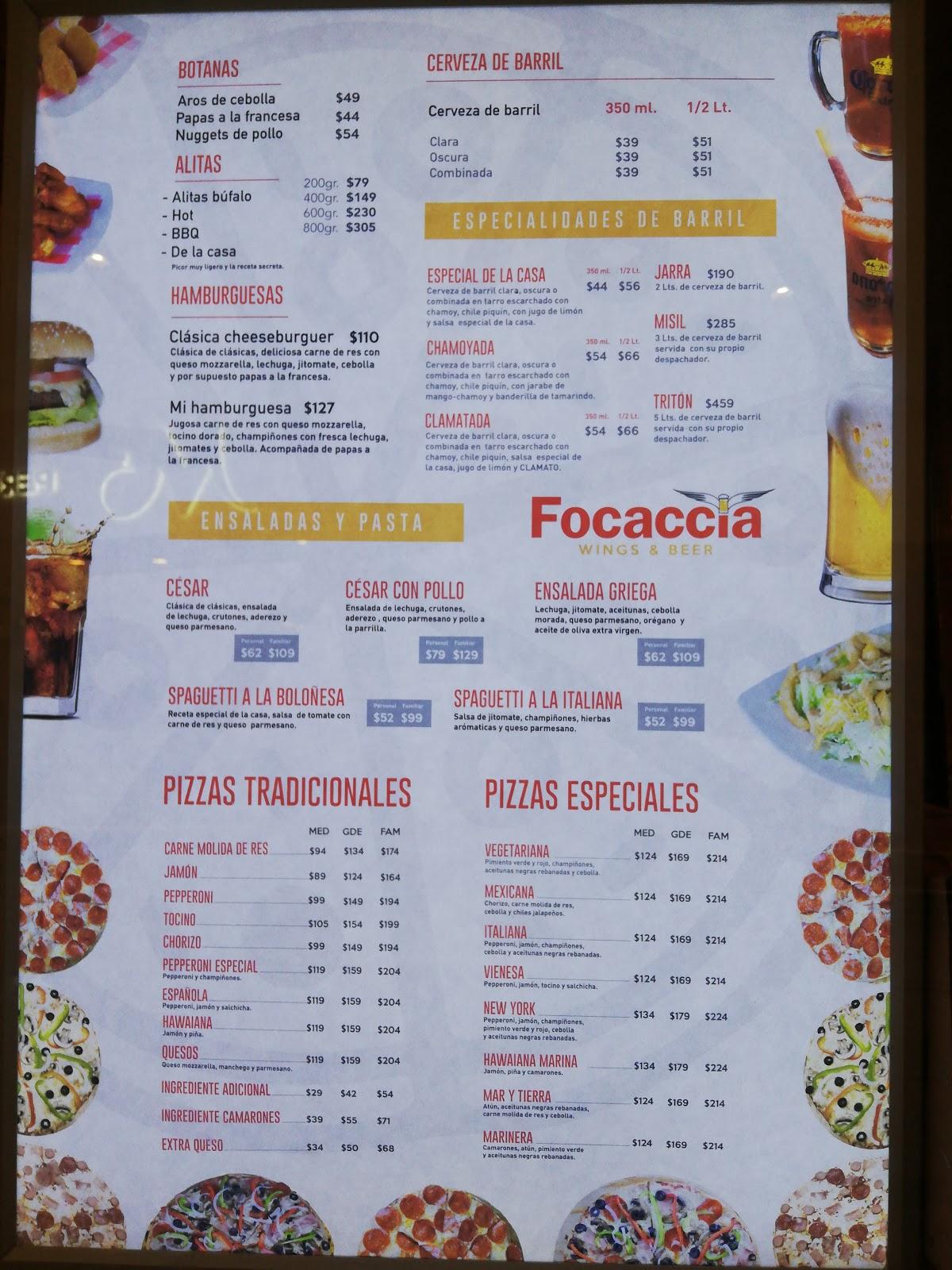 Menu at Focaccia, Wings & Beer restaurant, San Miguel Zinacantepec ...