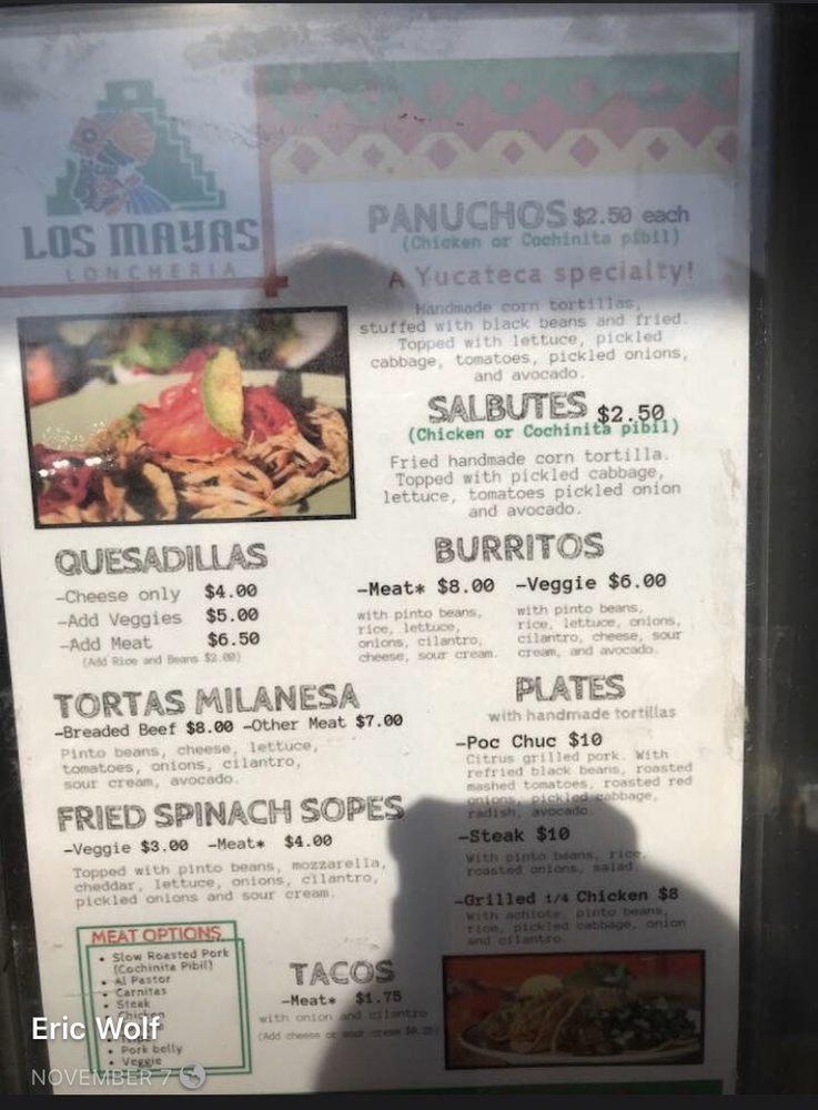 Menu at Loncheria Los Mayas restaurant, Portland, NE Prescott St