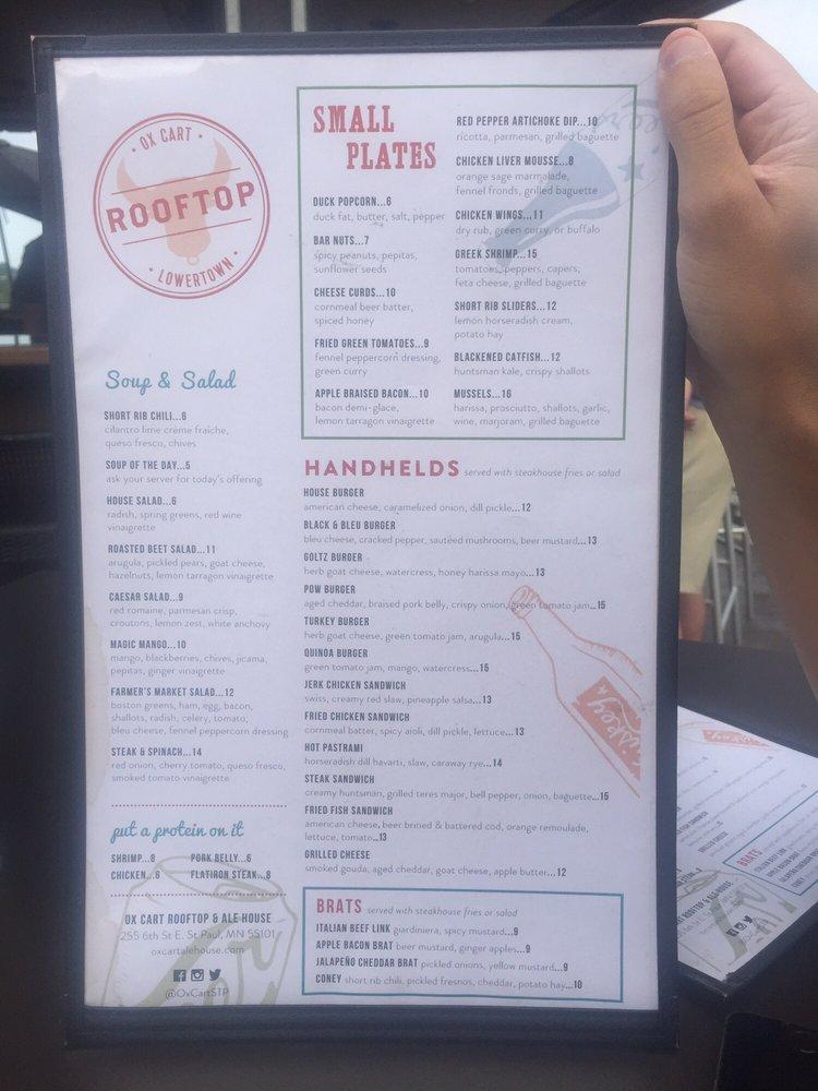 Menu at Ox Cart Ale House & Rooftop pub & bar, Saint Paul, 255 6th St E
