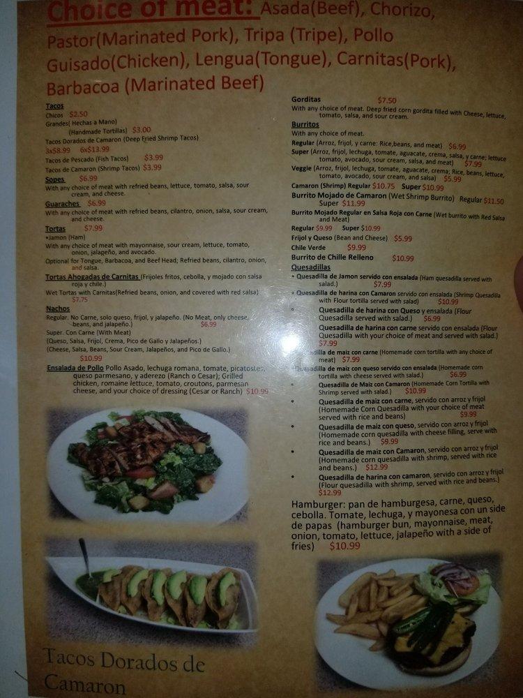 Menu at Taqueria Y Mariscos Chapala restaurant, Gilroy, 303 1st St