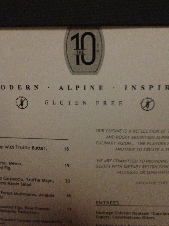 Menu at The 10th restaurant, Vail, Main Vail