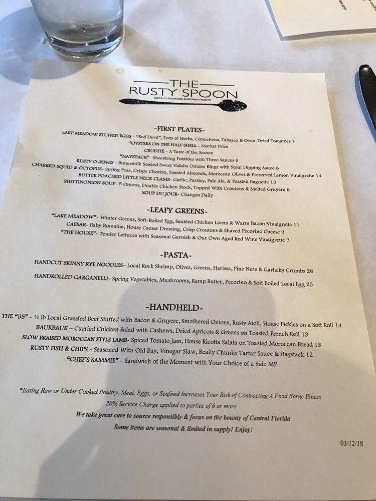 Menu at The Rusty Spoon restaurant, Orlando