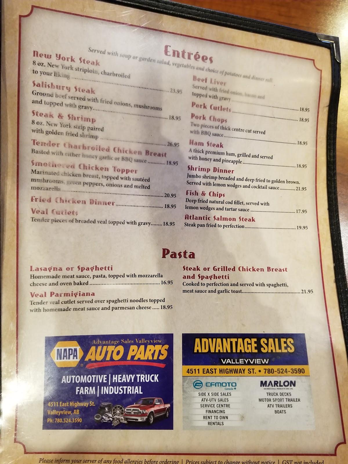 Menu at Travellers Restaurant - Valleyview, Valleyview
