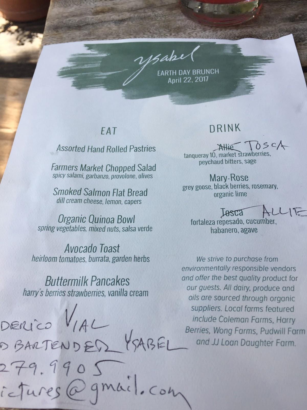 Menu at Ysabel pub & bar, West Hollywood