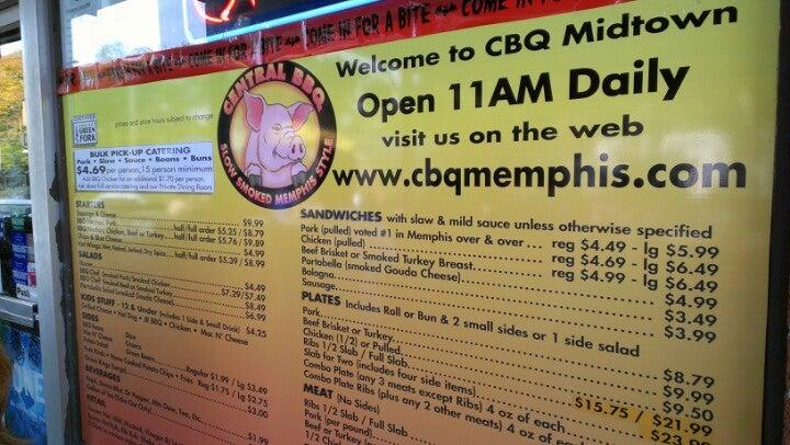Menu at Central BBQ - Midtown (Food Truck), Memphis, Central Ave