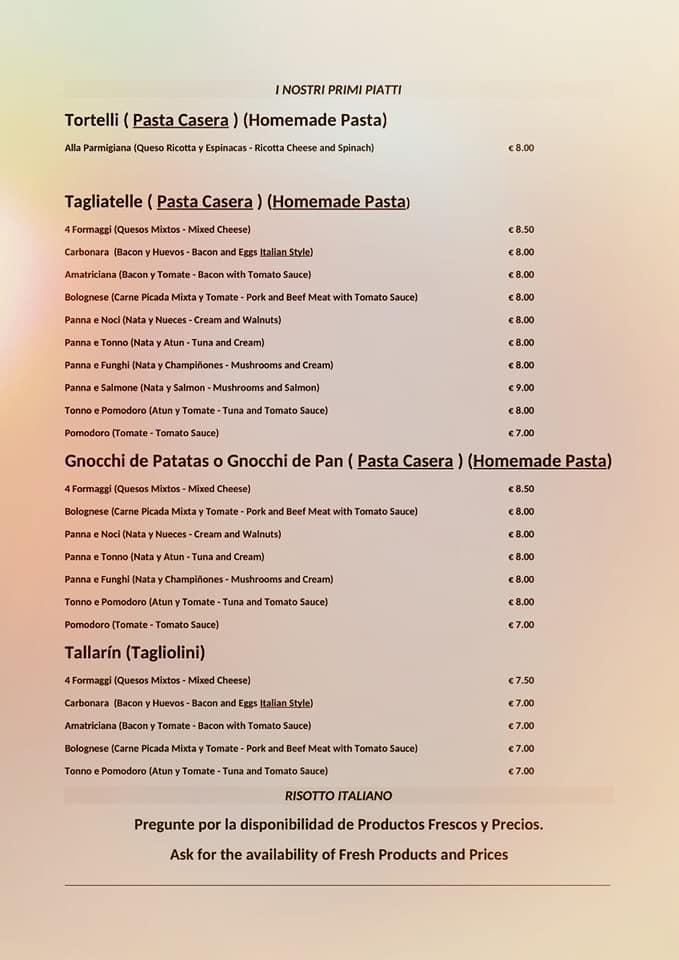 Menu at Emilia Corazon pub & bar, Torrevieja