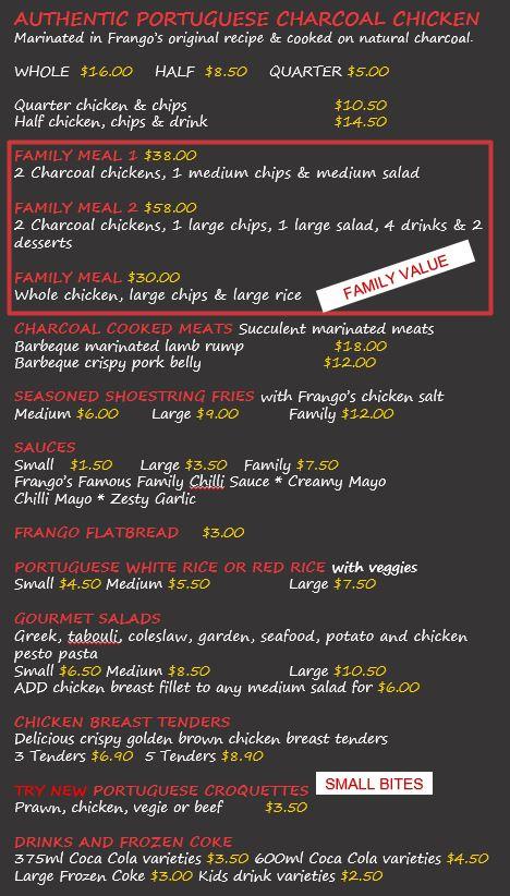 Menu at Frango Charcoal Chicken Edmondson Park restaurant, Edmondson Park