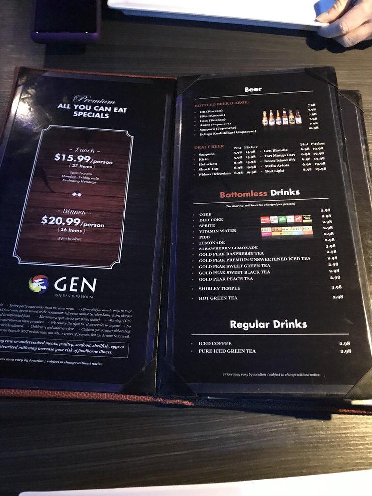 Menu at Gen Korean BBQ House, Torrance, Crenshaw Blvd